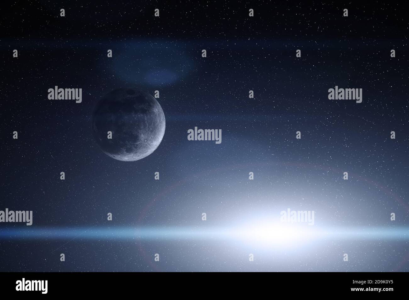 Moon and Sun on the starry sky Stock Photo - Alamy