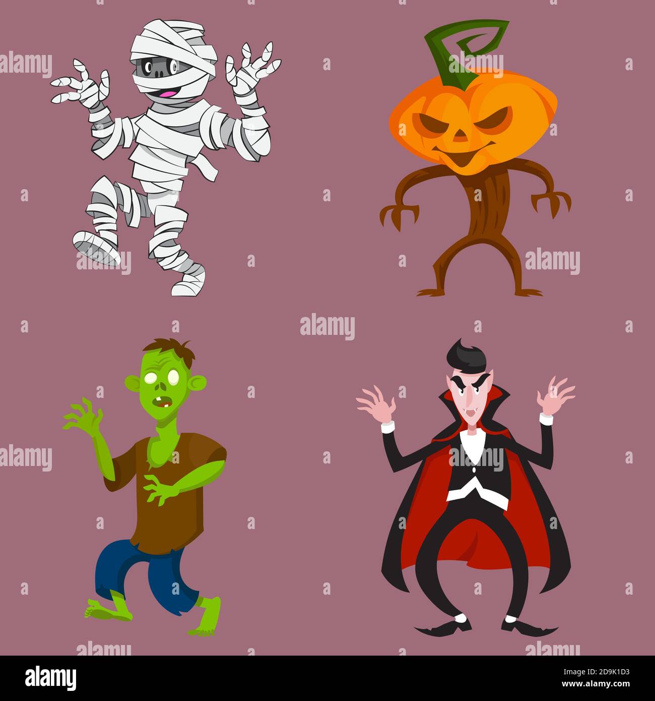 Set of monsters in intimidating poses. Halloween characters in cartoon ...