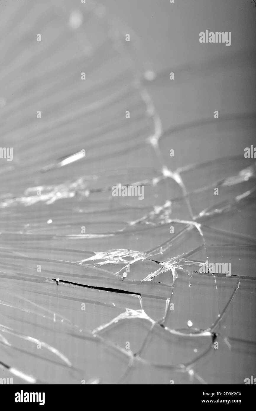 Broken glass - white lines on black background, design element. touch ...