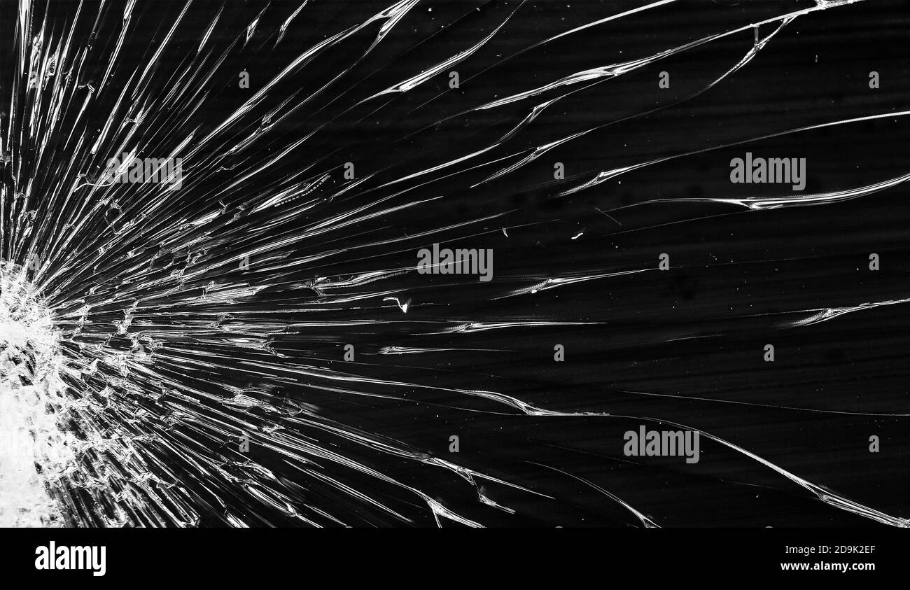 Broken glass - white lines on black background, design element. touch ...
