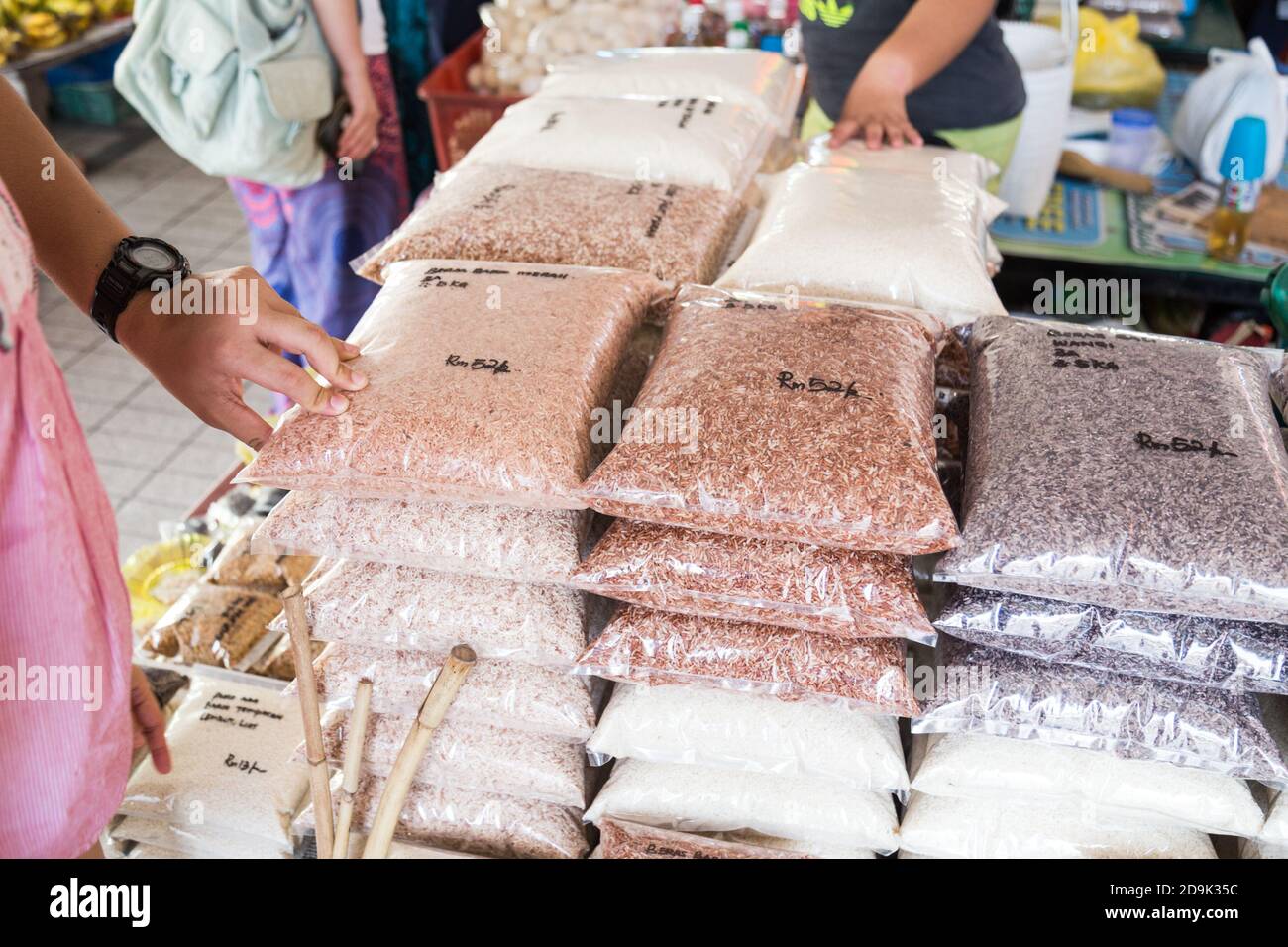 Organic Bario rice retailed at market stall in Miri, Sarawak Stock ...