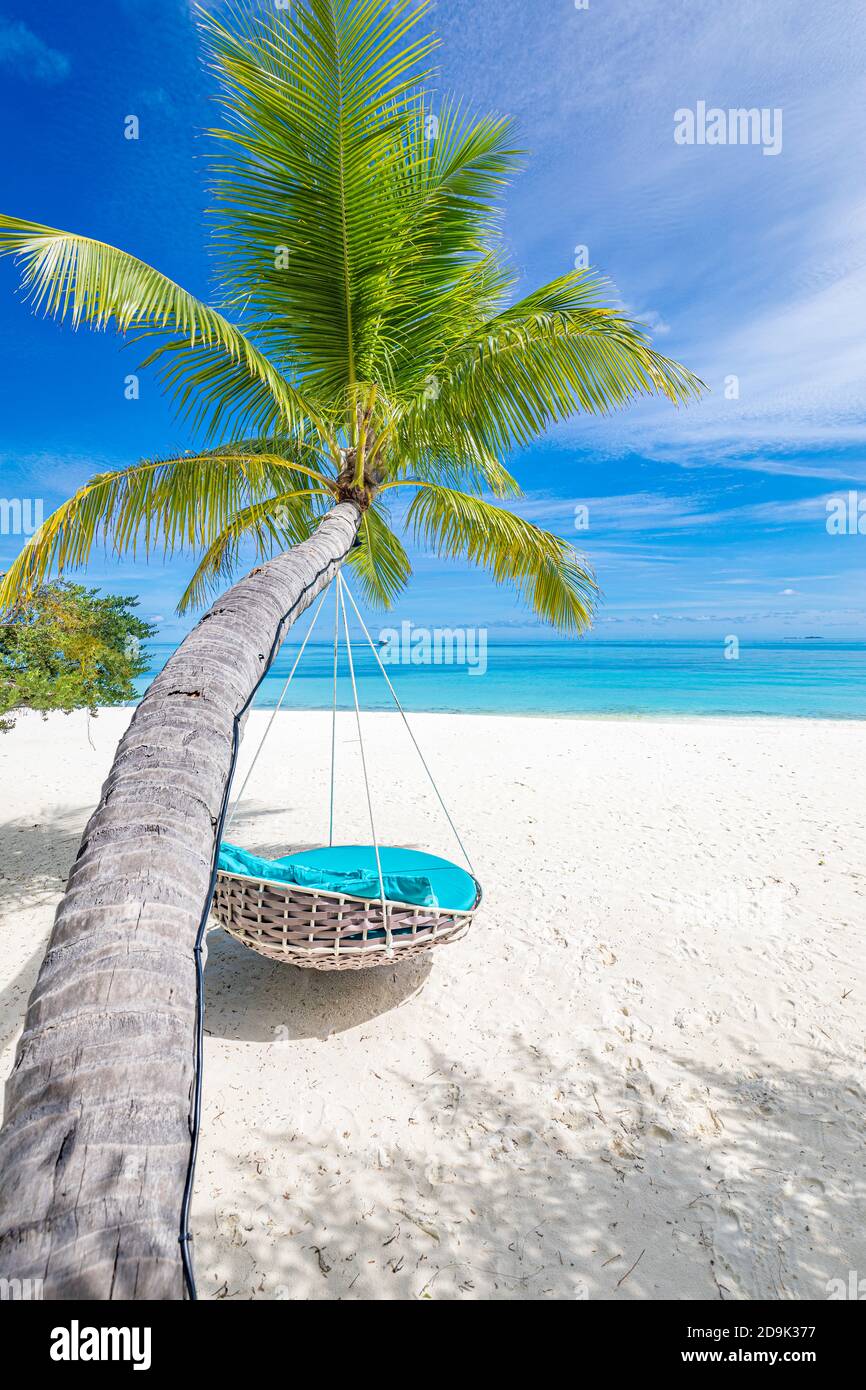 Tropical beach background as summer landscape with beach swing or ...