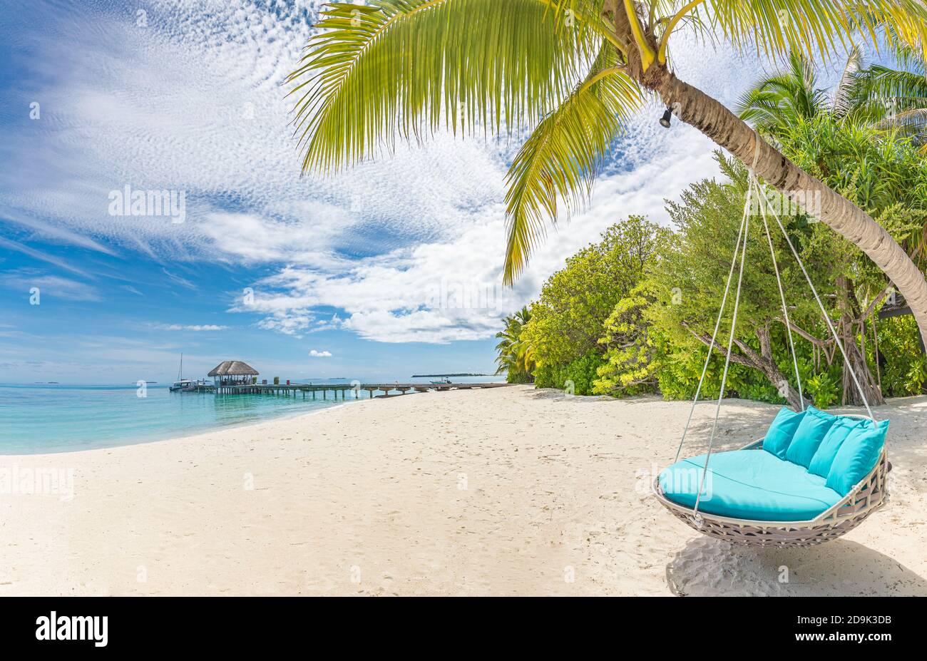 Tropical beach background as summer landscape with beach swing or ...