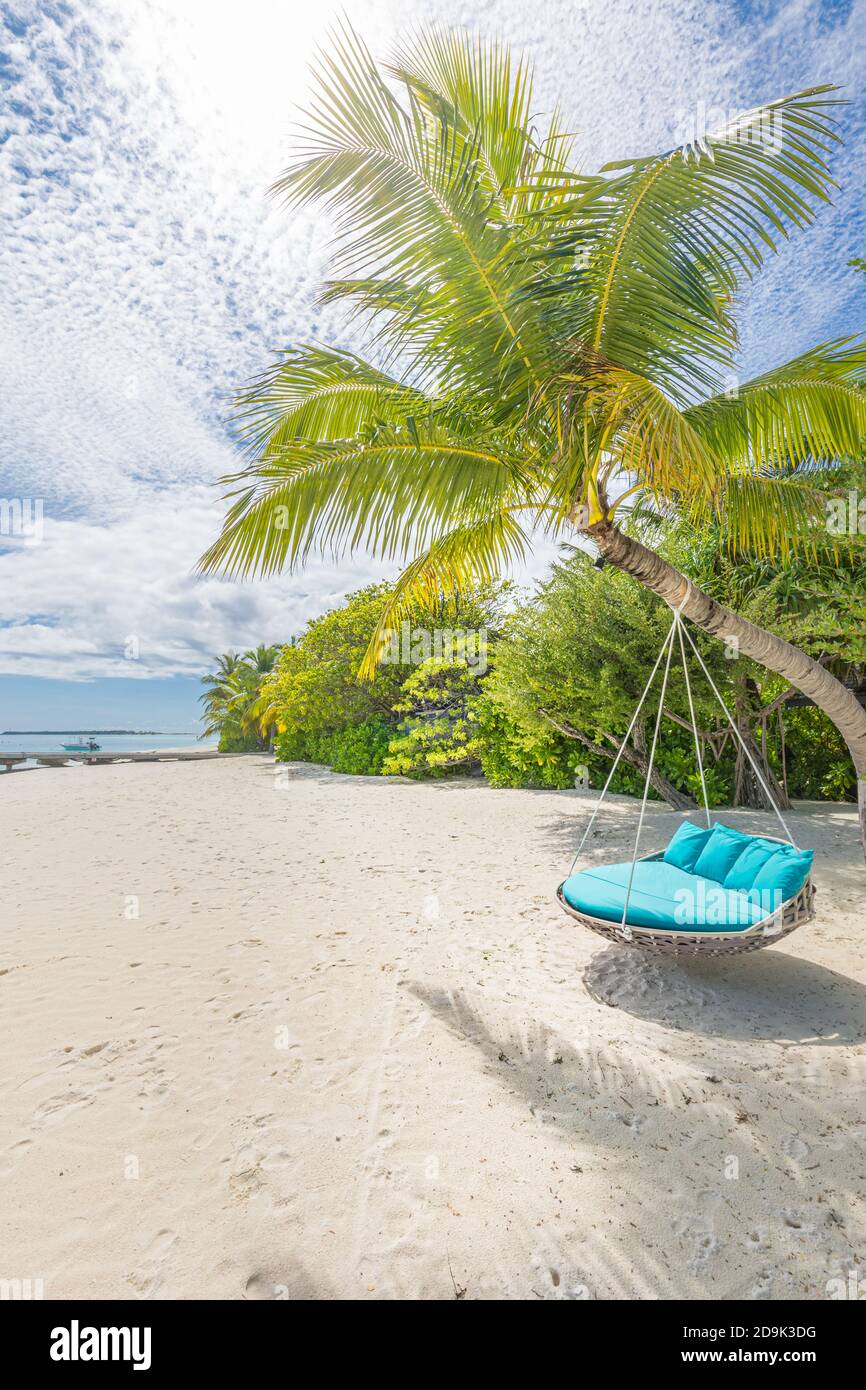 Tropical beach background as summer landscape with beach swing or ...