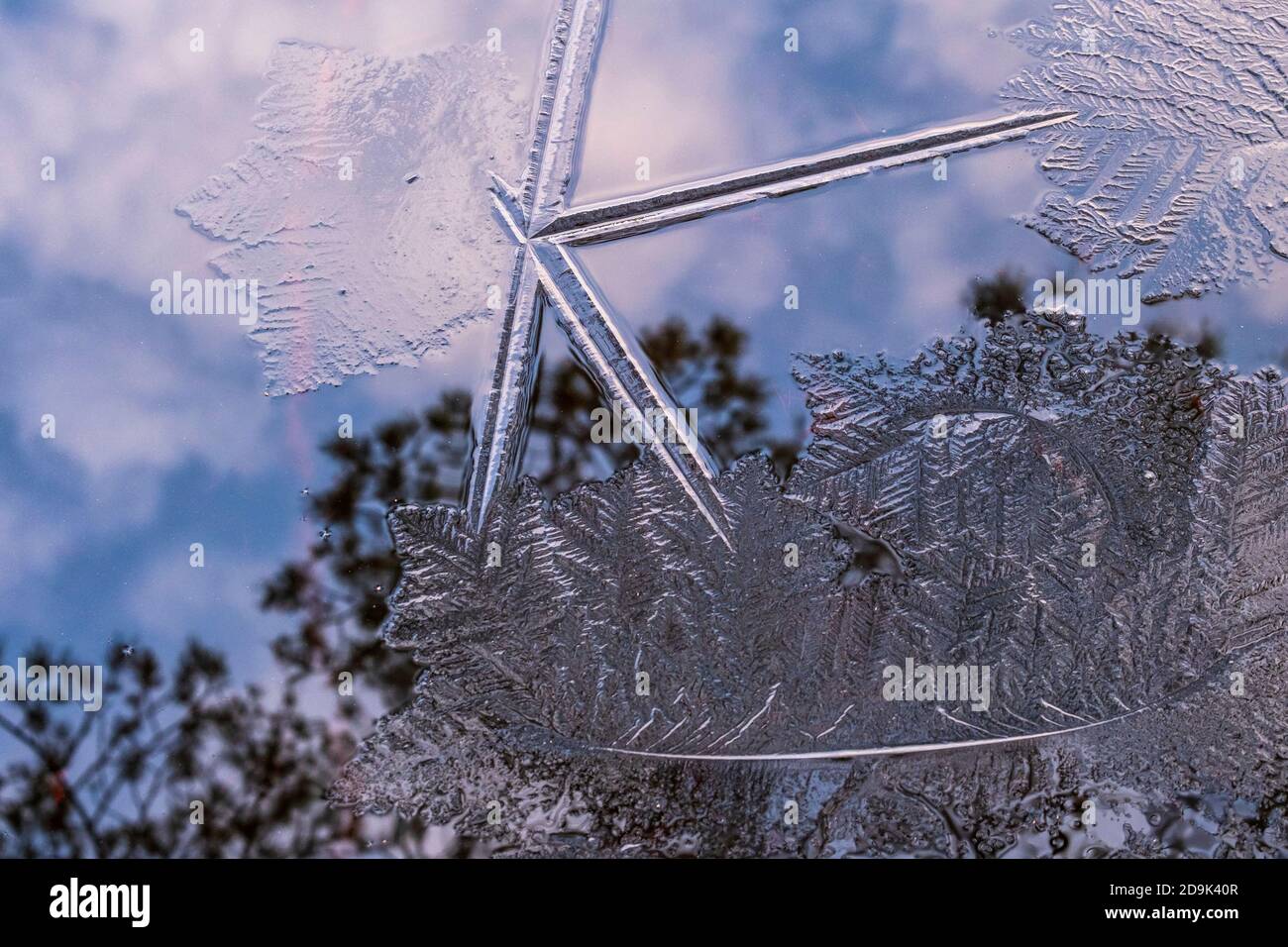 Beautiful ice pattern with reflections in the water Stock Photo - Alamy