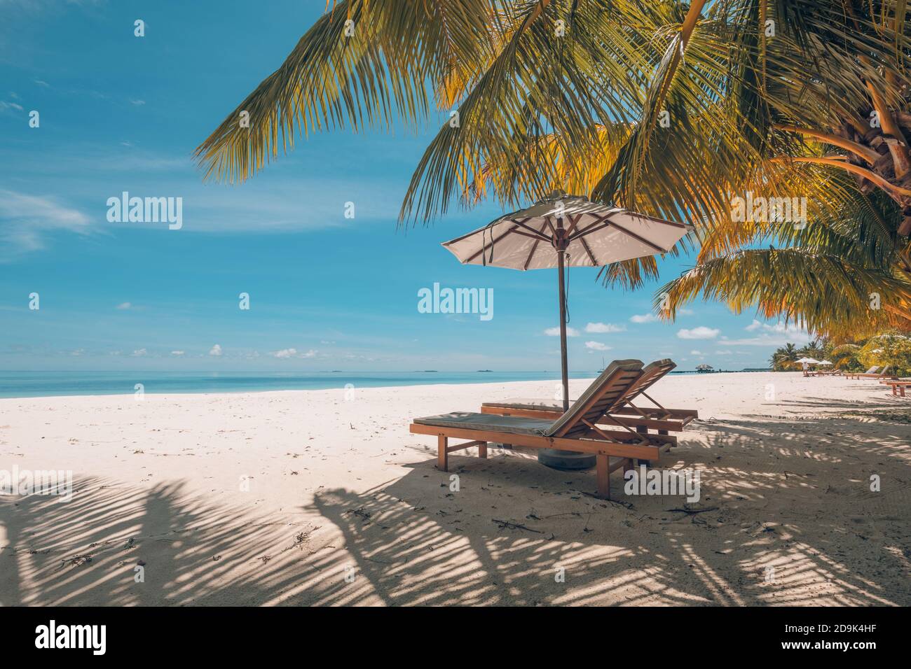 Perfect sunset beach. Idyllic tropical beach landscape for background ...