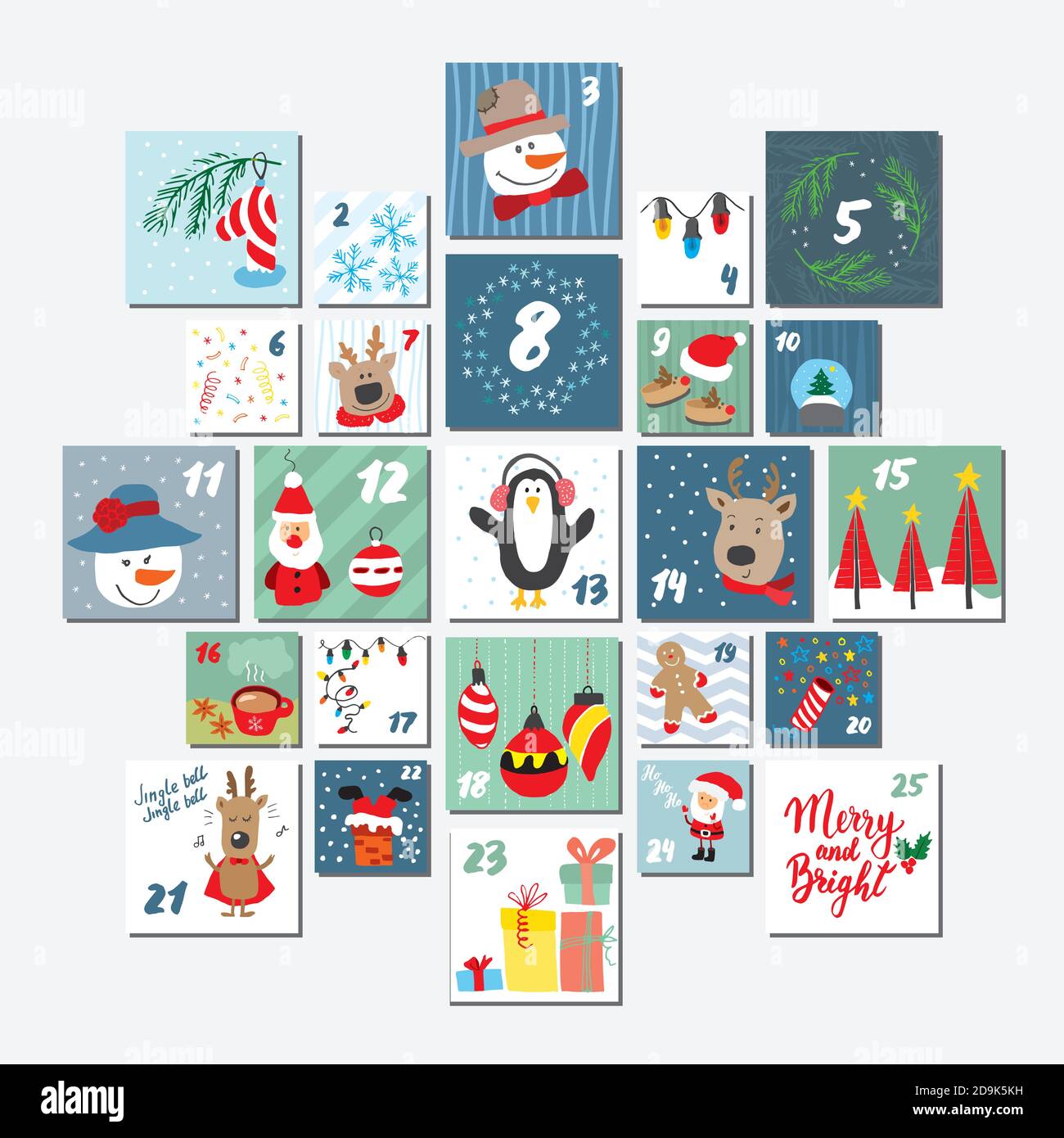 Christmas advent calendar. Hand drawn elements and numbers. Winter ...