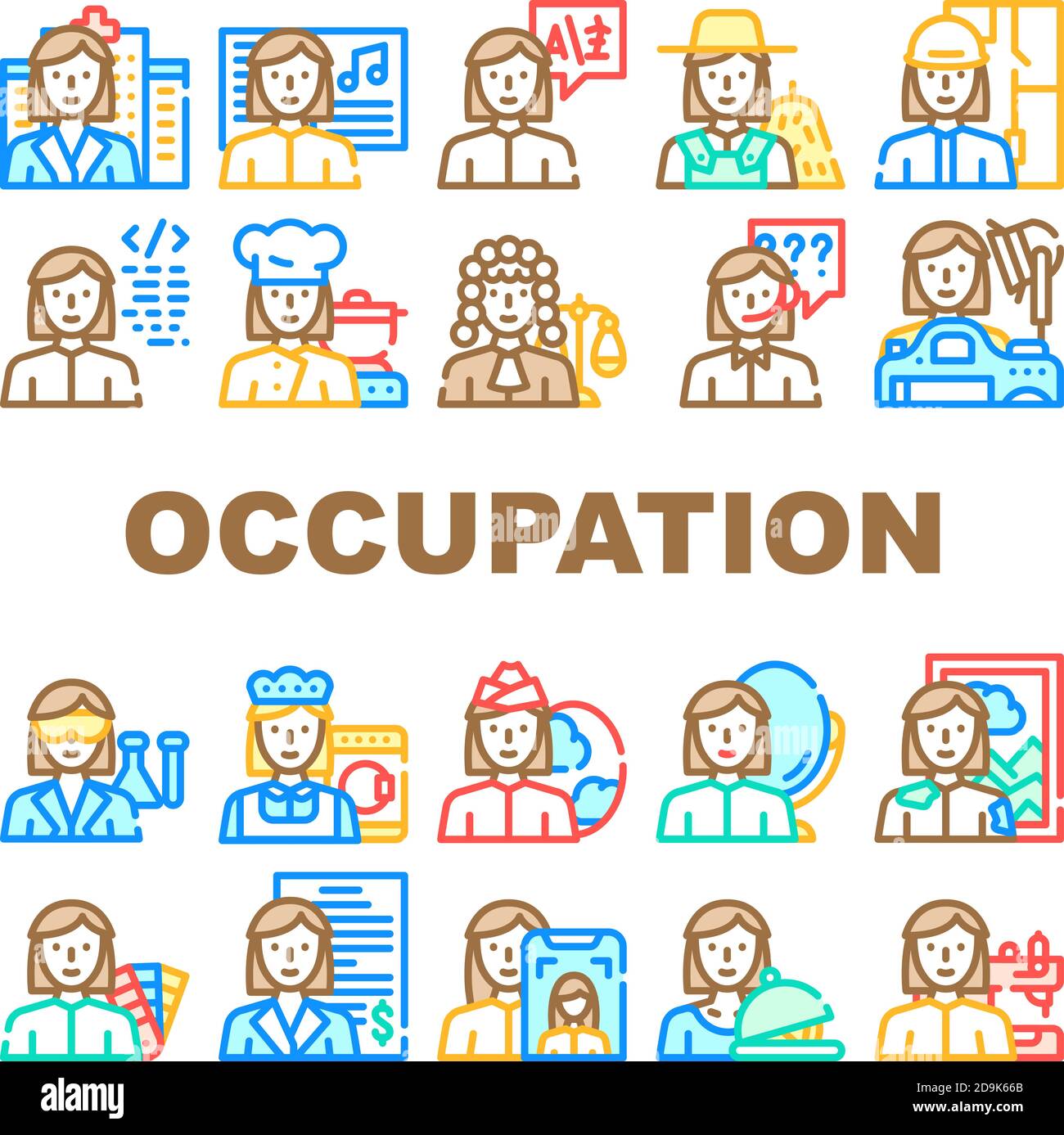Female Occupation Collection Icons Set Vector Illustration Stock Vector ...