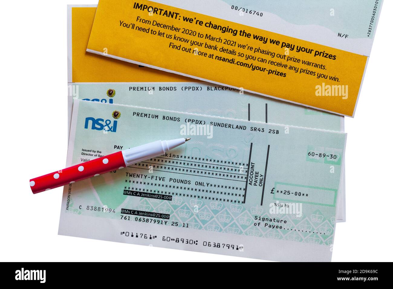 Cheque from MS&I for Premium Bond winnings Stock Photo - Alamy