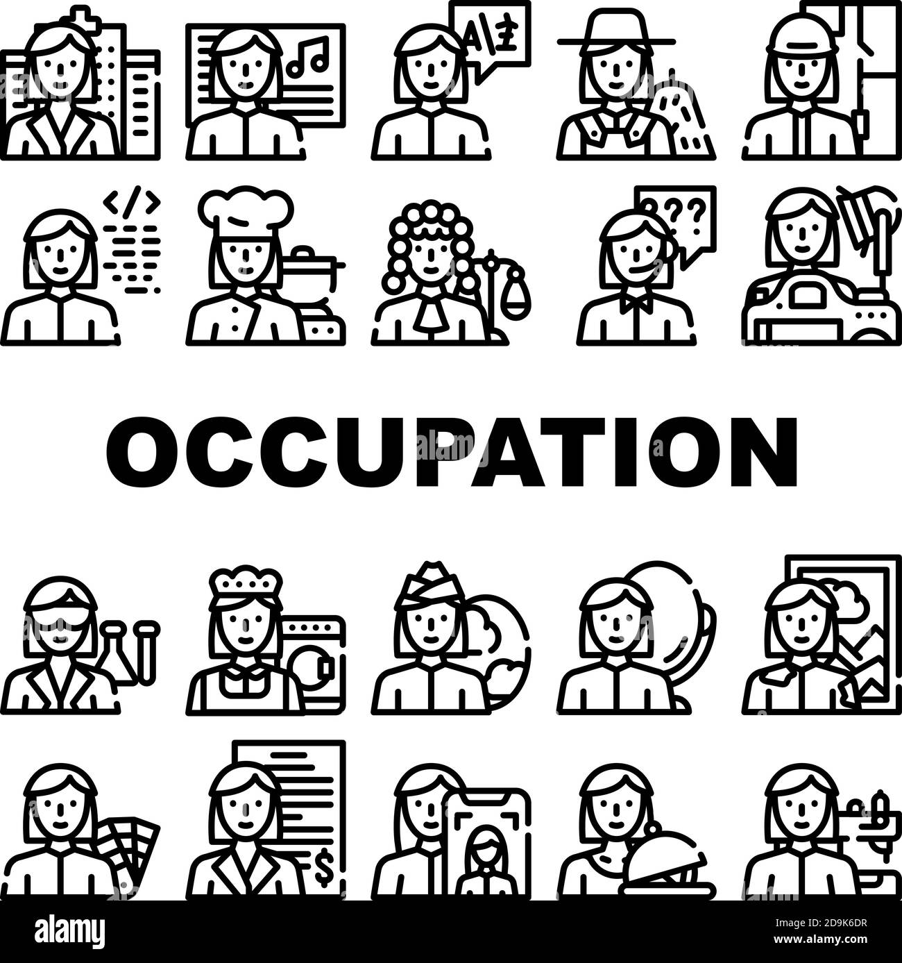 Female Occupation Collection Icons Set Vector Illustration Stock Vector ...