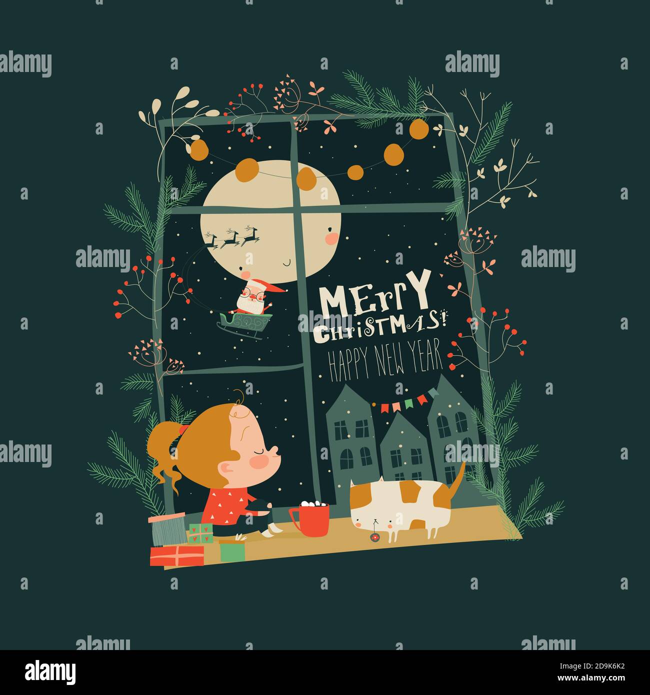 Santa claus looking out window Stock Vector Images - Alamy