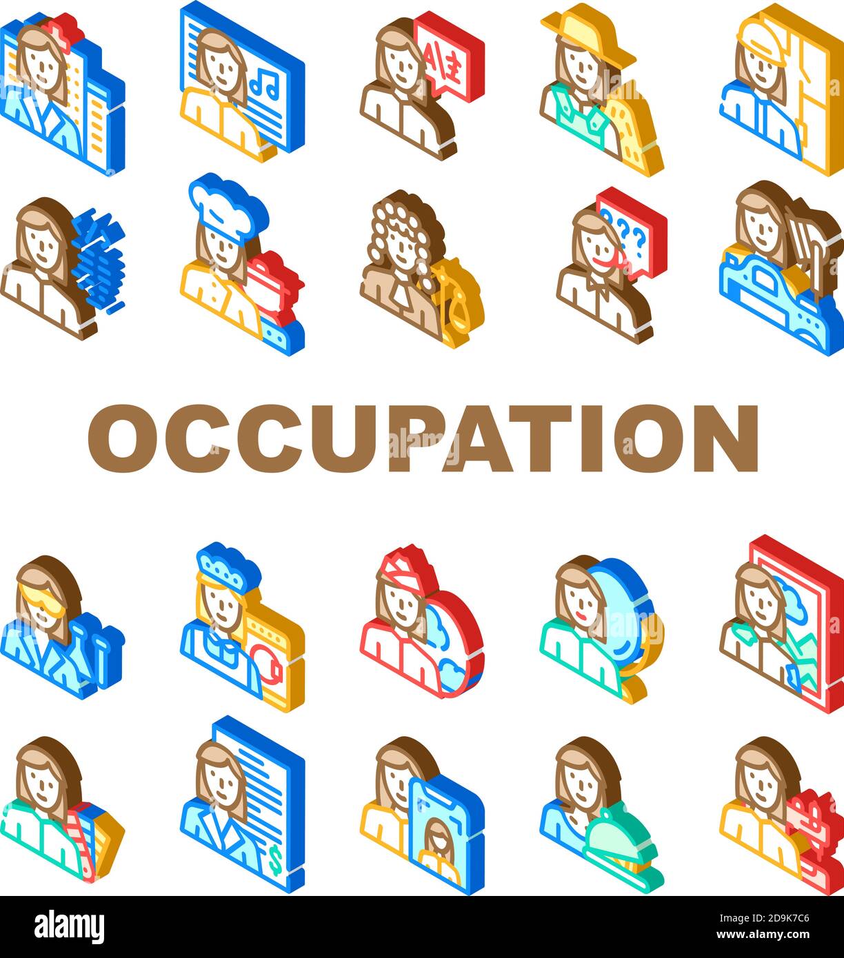 Female Occupation Collection Icons Set Vector Illustration Stock Vector ...