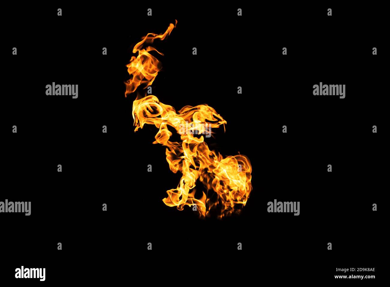 Fire flames on black background isolated. Burning gas or gasoline burns ...