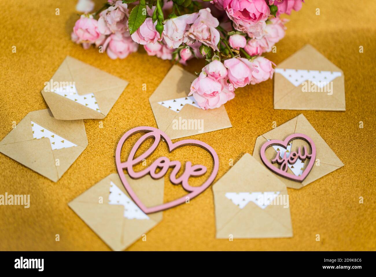 small envelopes with heart and flowers, love letters Stock Photo - Alamy