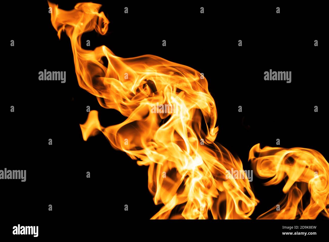 Fire flames on black background isolated. Burning gas or gasoline burns ...