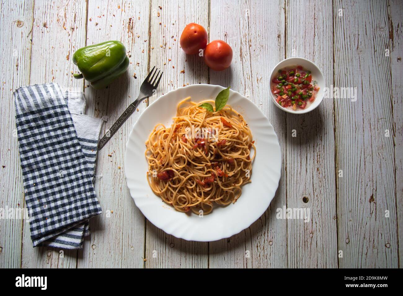 Top view of popular food ingredient Italian delicacy spaghetti pasta in ...
