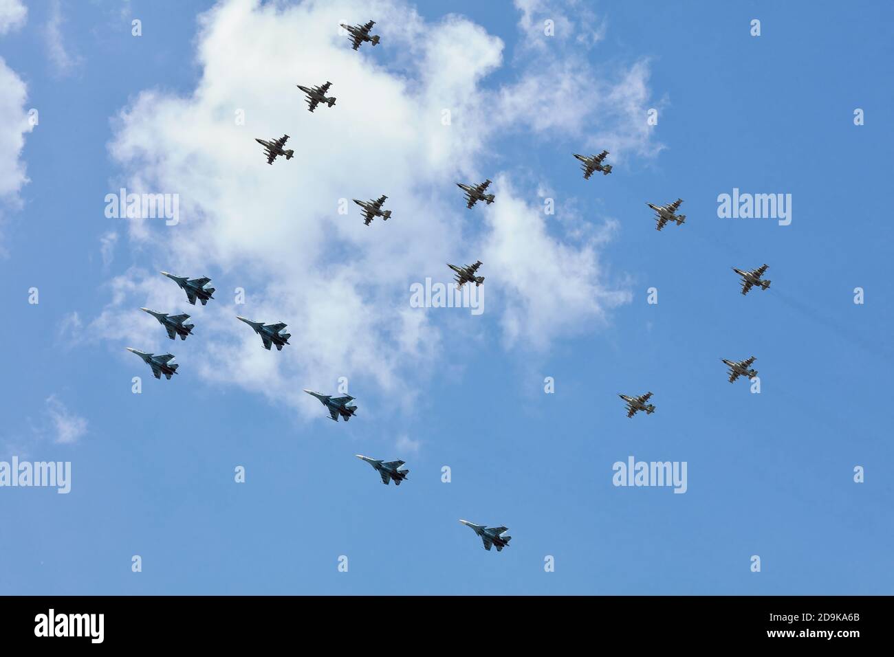 Formation of Combat aircraft in the form of the numbers 75. Rehearsal ...