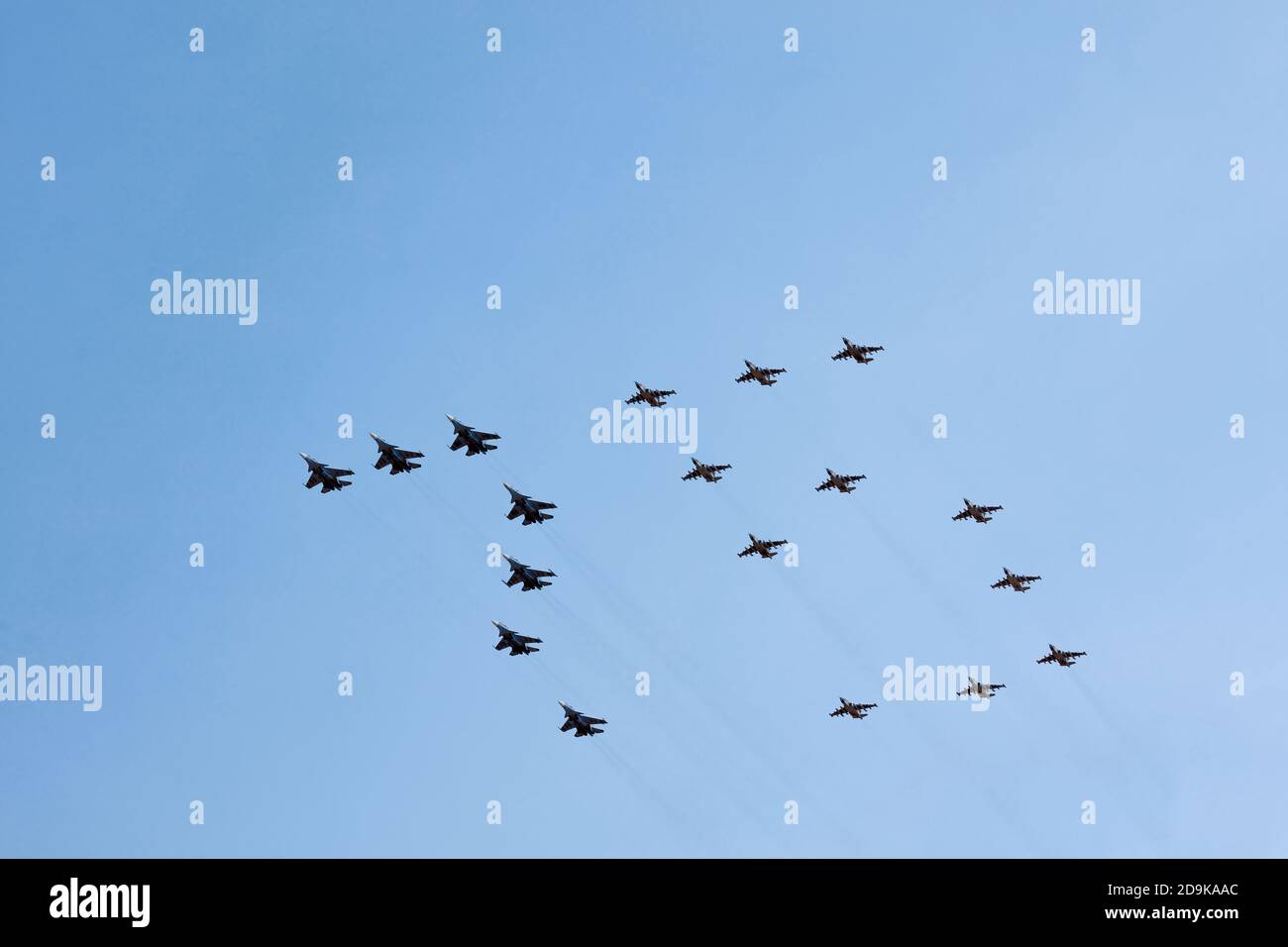 Formation of Combat aircraft in the form of the numbers 75. Rehearsal ...