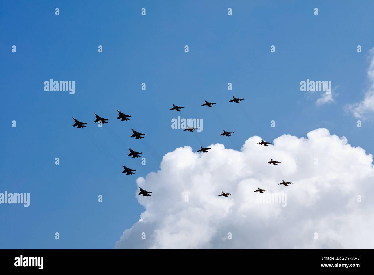 Formation of Combat aircraft in the form of the numbers 75. Rehearsal ...