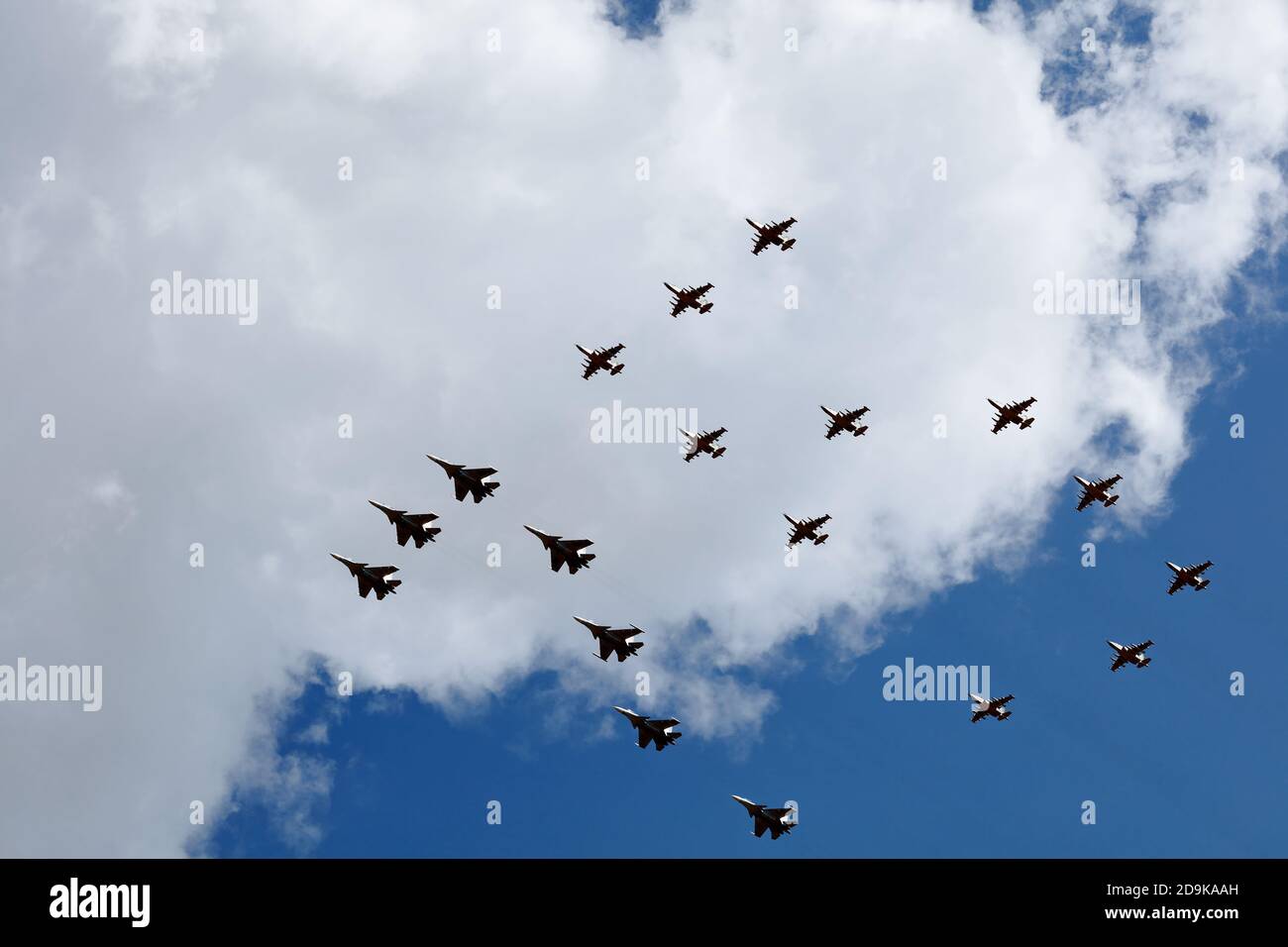 Formation of Combat aircraft in the form of the numbers 75. Rehearsal ...