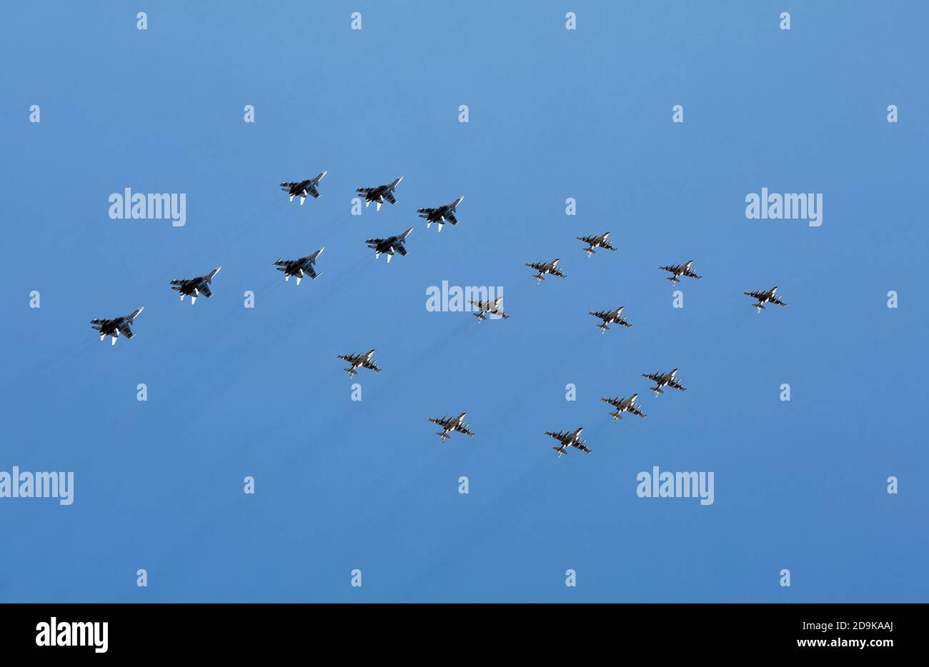 Formation of Combat aircraft in the form of the numbers 75. Rehearsal ...