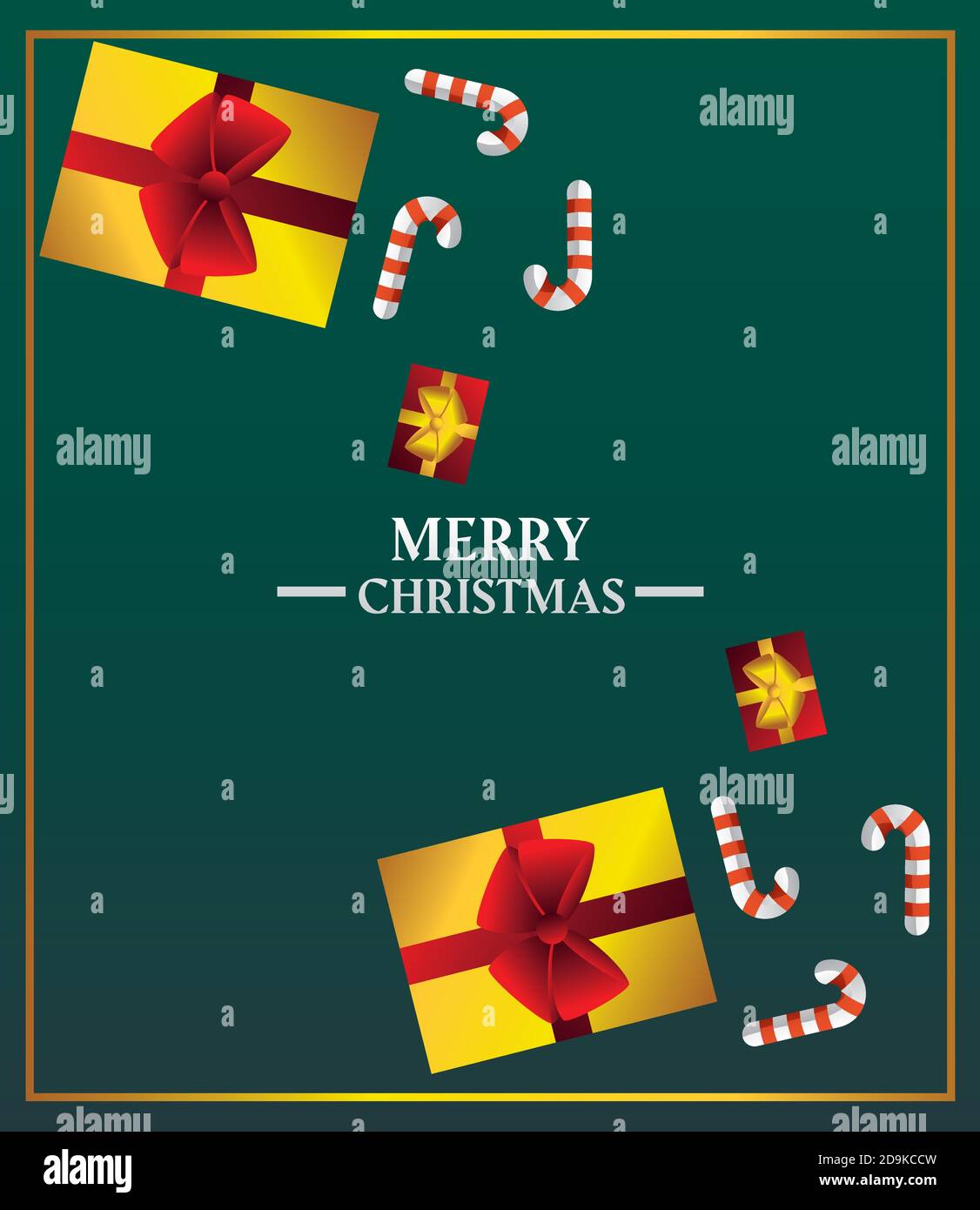 merry christmas, candy canes and gift boxes card vector illustration ...