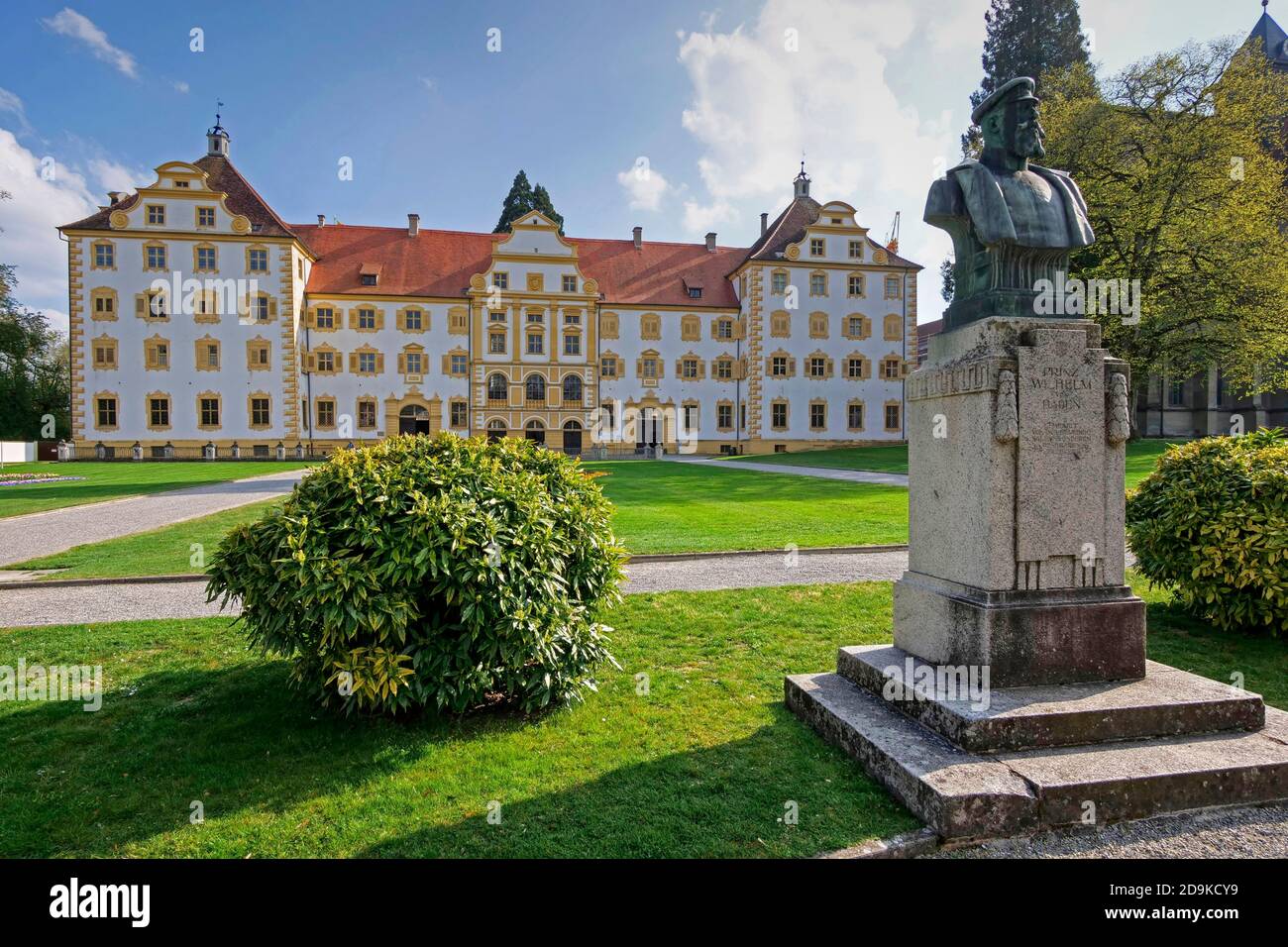Salem castle with statue of prince wilhelm von baden hi-res stock ...