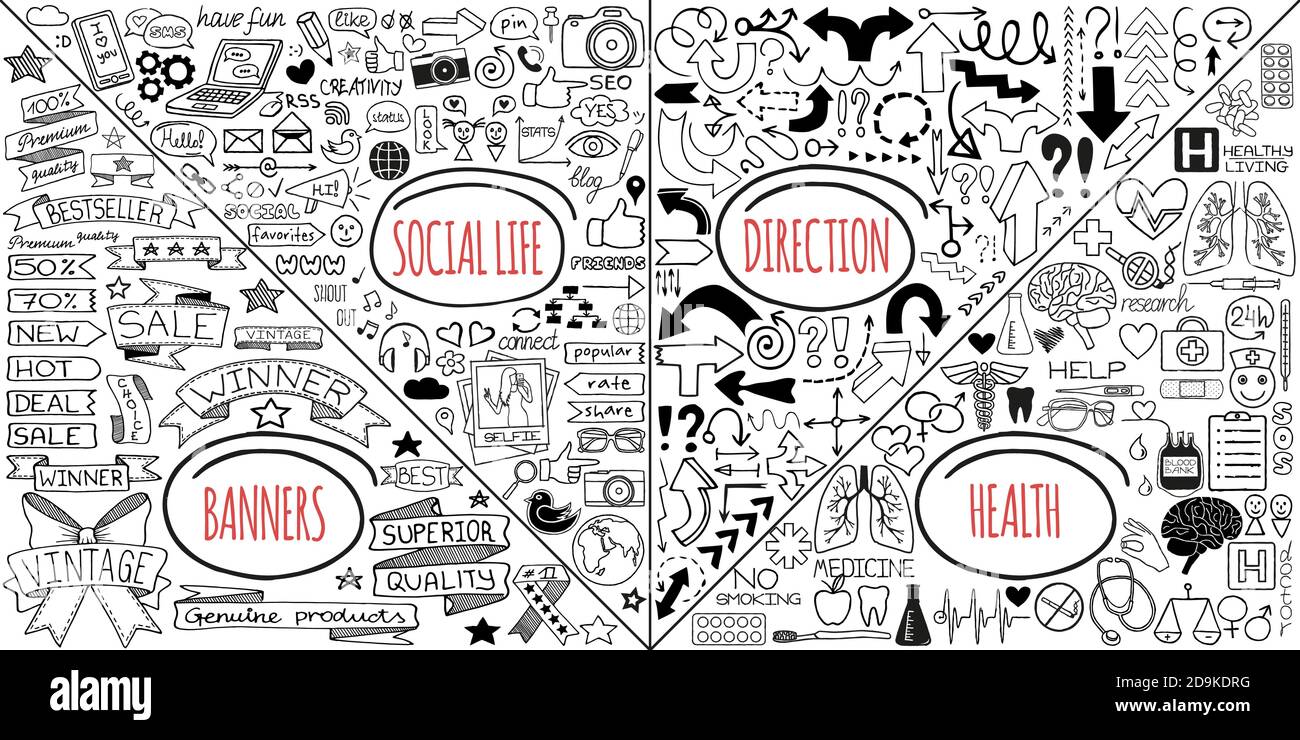 MEGA set of different doodles isolated on white background Stock Vector ...