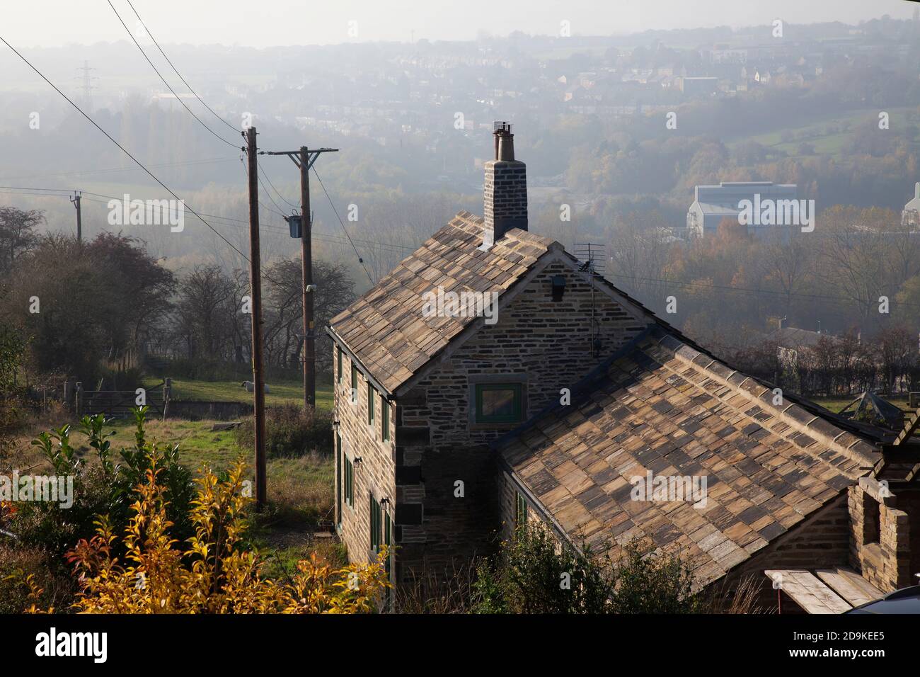The view over a typical stone built renovated Yorkshire terraced house ...
