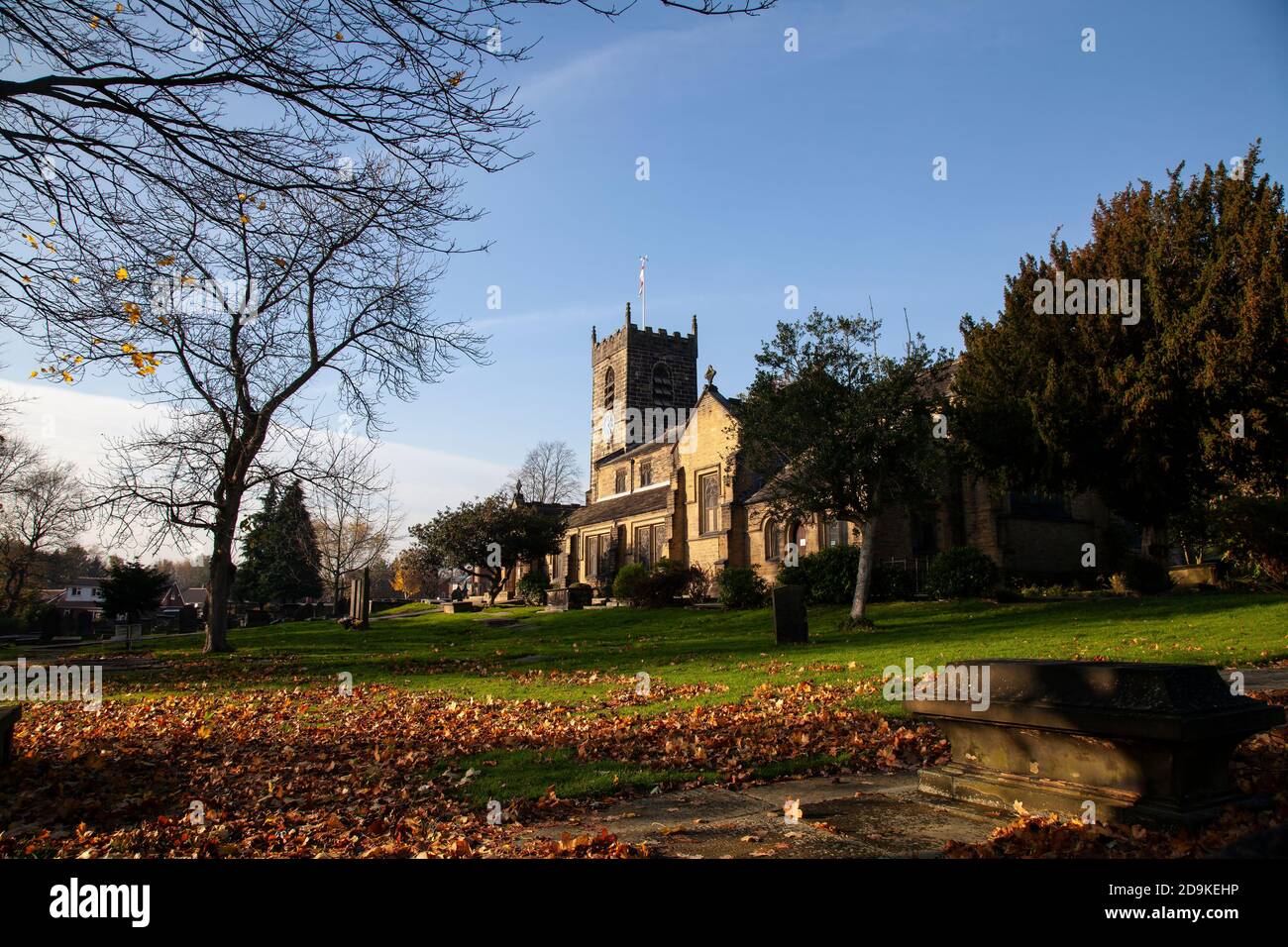 Kirkheaton Parish Church in West Yorkshire with beautiful autumnal ...