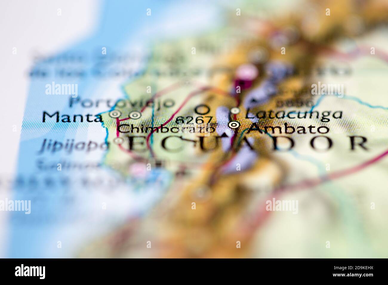 Shallow depth of field focus on geographical map location of Mount ...
