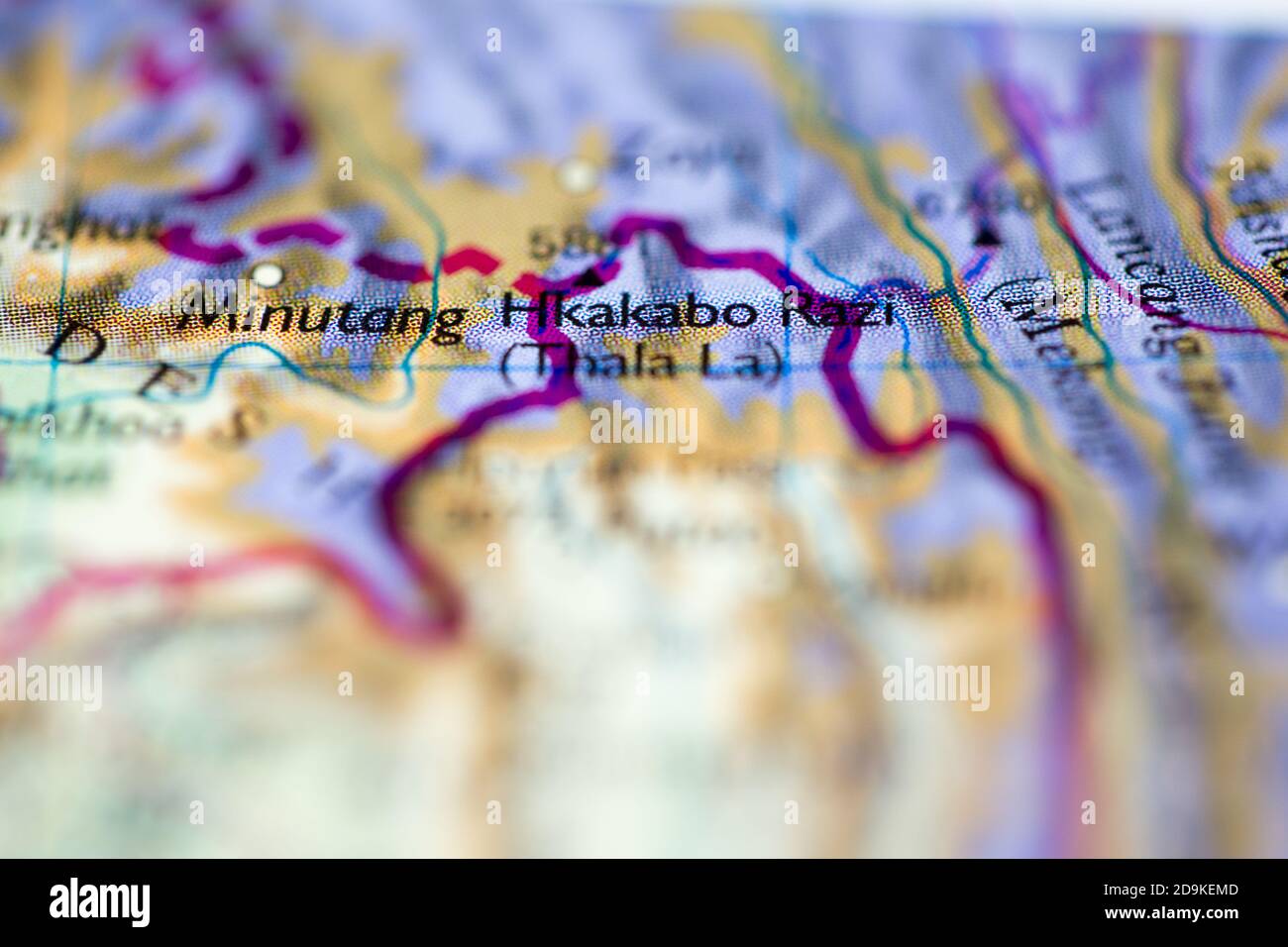 Shallow depth of field focus on geographical map location of Mount ...