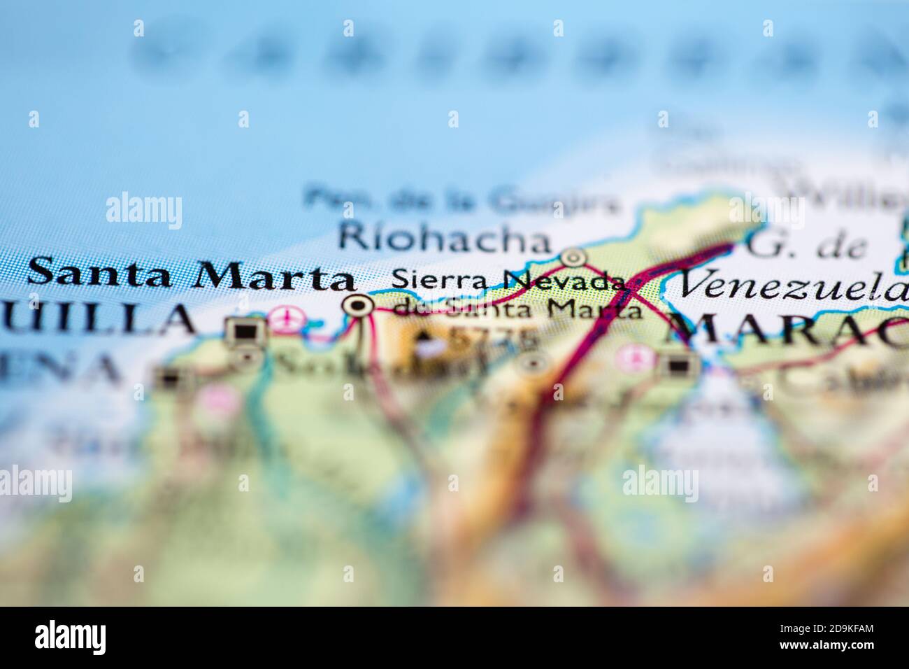 Shallow depth of field focus on geographical map location of Mount ...
