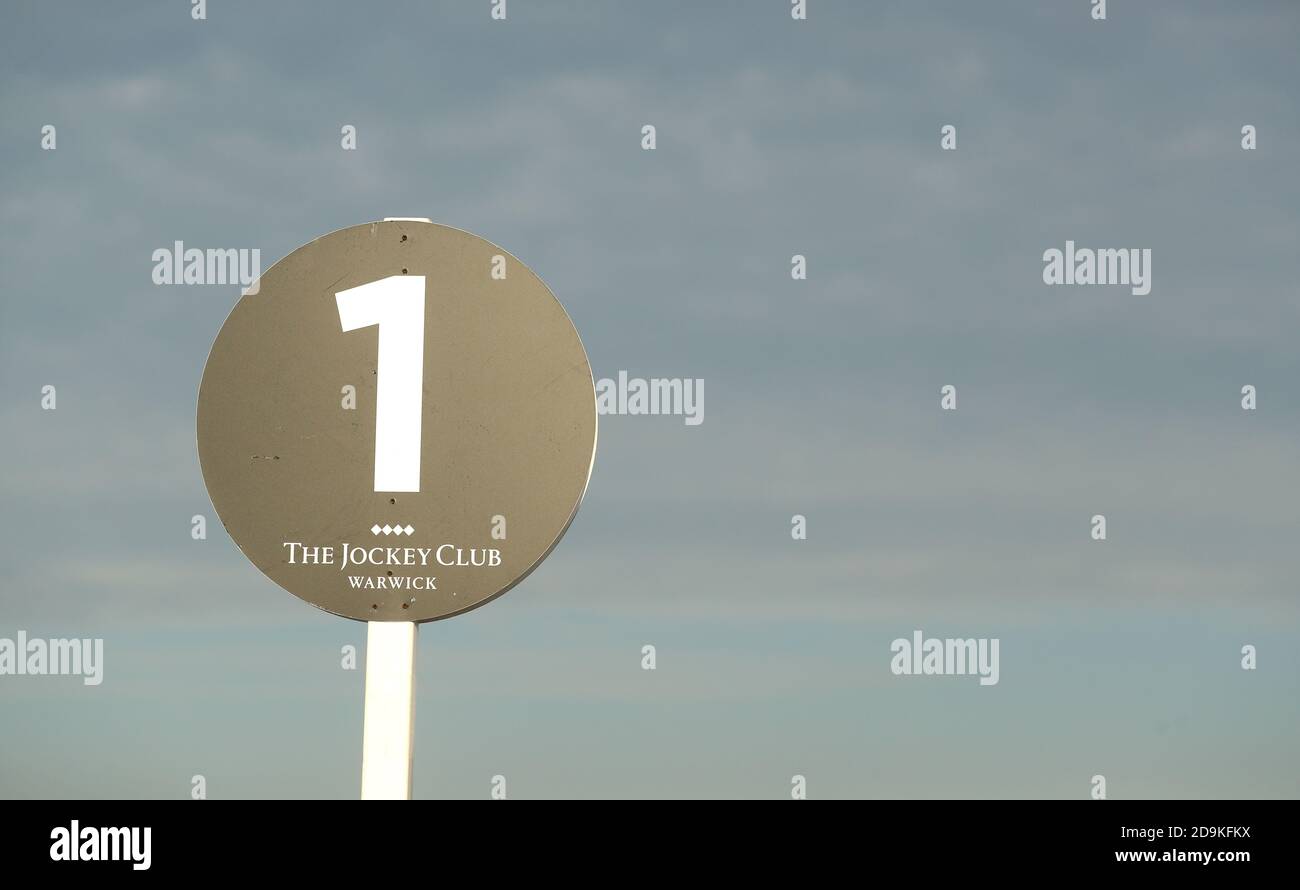 A general view of signage at Warwick Racecourse Stock Photo - Alamy