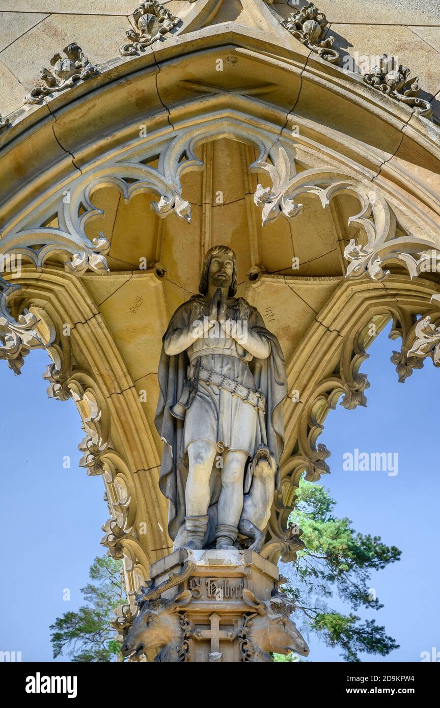 Statue of St. Hubert (patron of hunters) in Chapel in forest in the ...