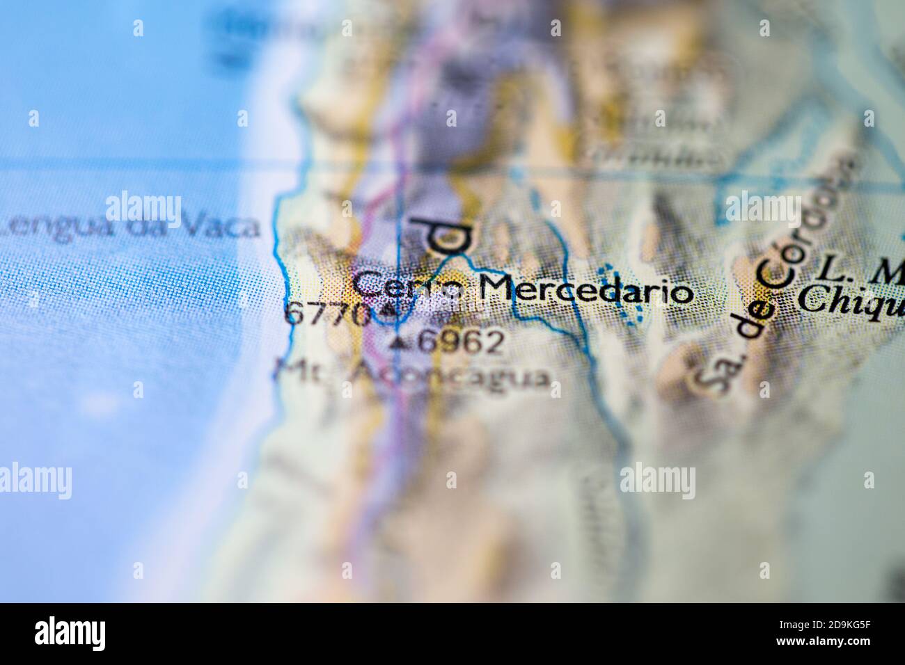 Shallow depth of field focus on geographical map location of Mount ...