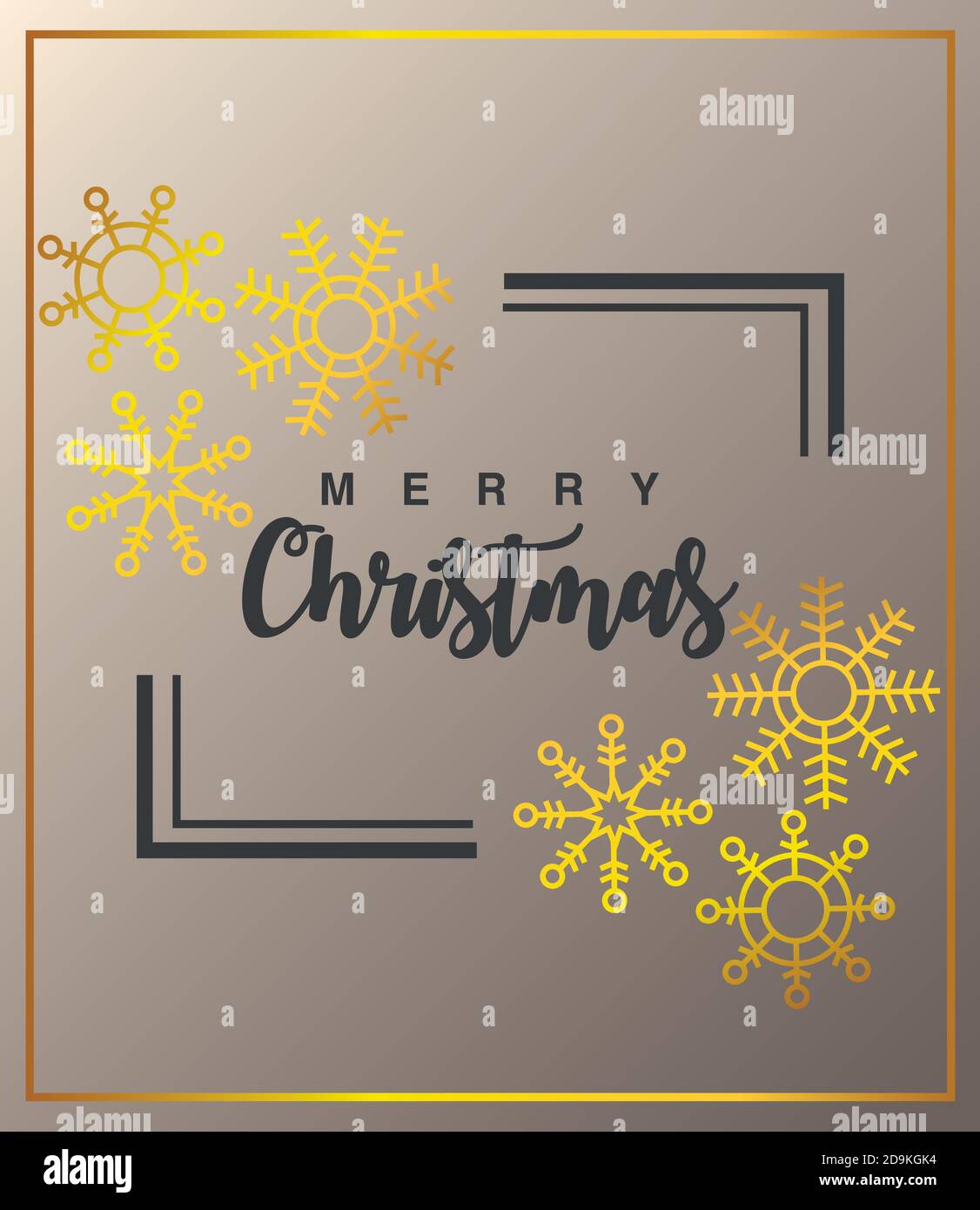 merry christmas, handwritten lettering golden snowflakes card vector ...
