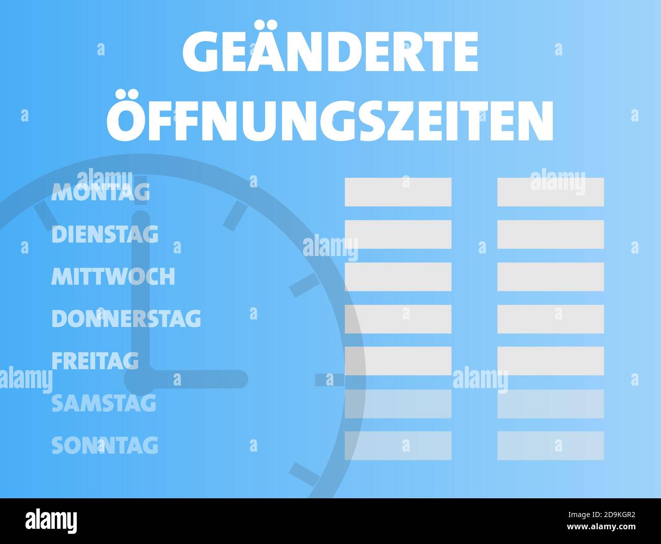 changed opening hours or new business hours sign in German language ...
