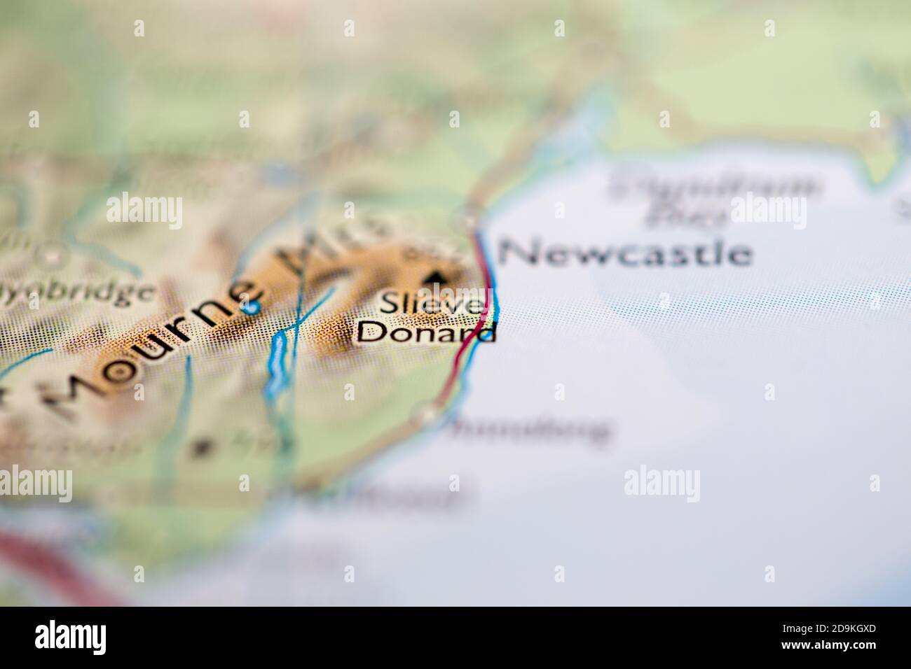 Shallow depth of field focus on geographical map location of Mount ...