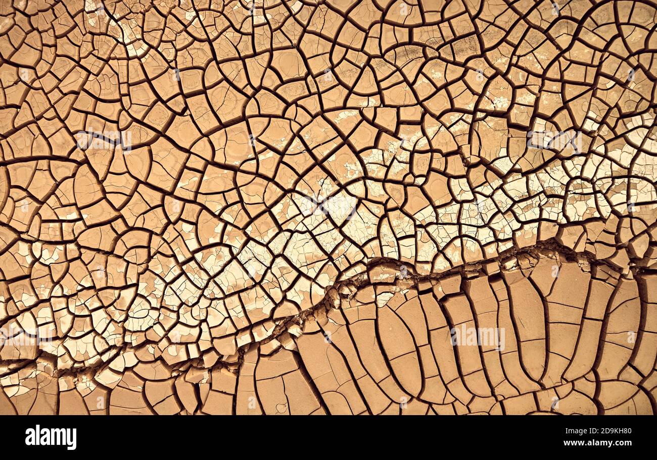 Desert. Aerial view of a beautiful cracks in the ground. texture, deep ...