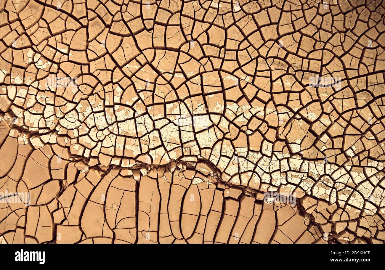 Desert. Aerial view of a beautiful cracks in the ground. texture, deep ...