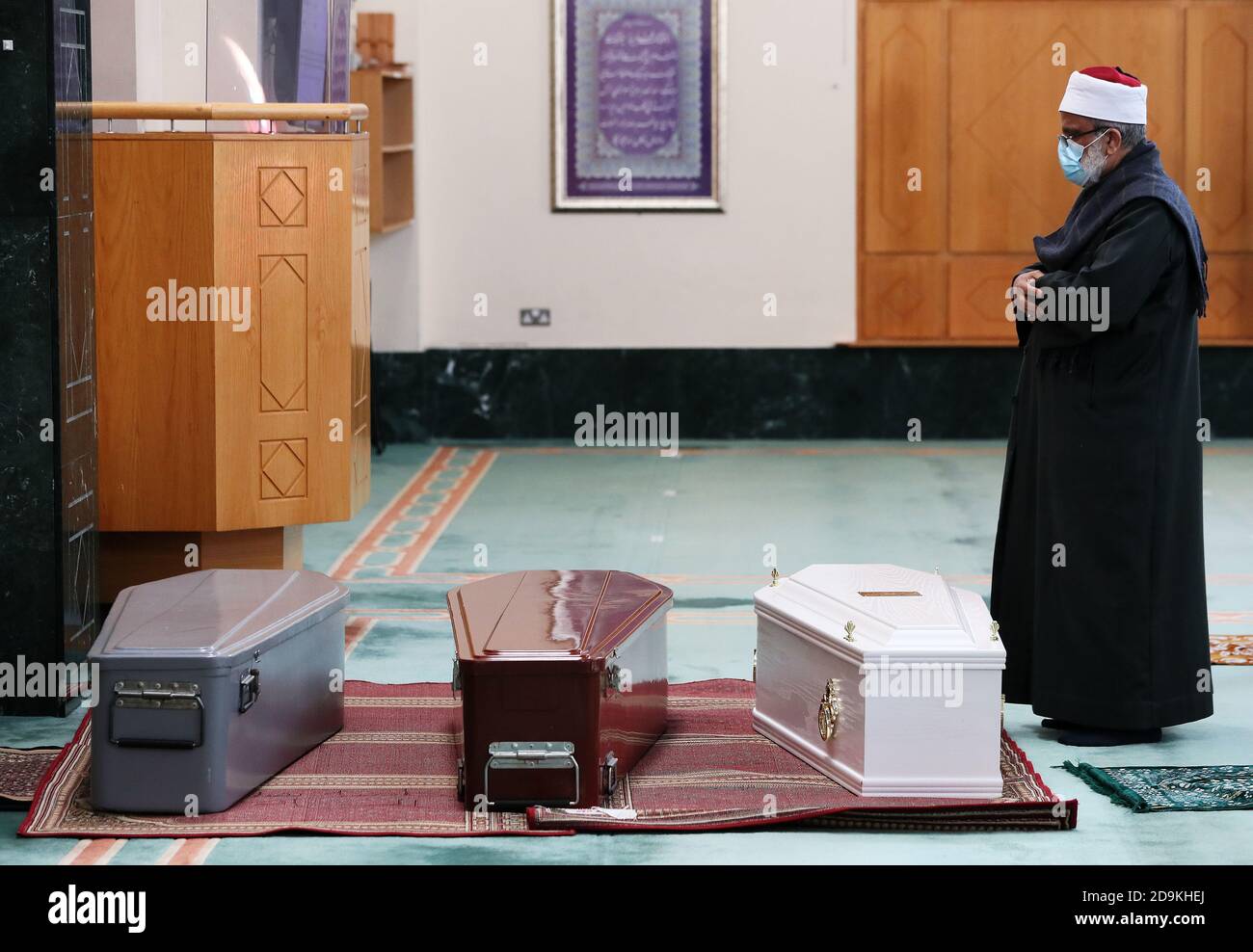 Imam Ahmed Halawa prays over the coffins of 37-year-old Seema Banu, and ...