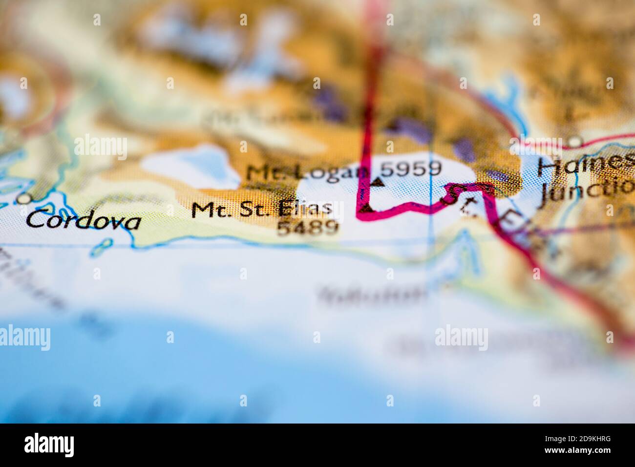 Shallow depth of field focus on geographical map location of Mount ...