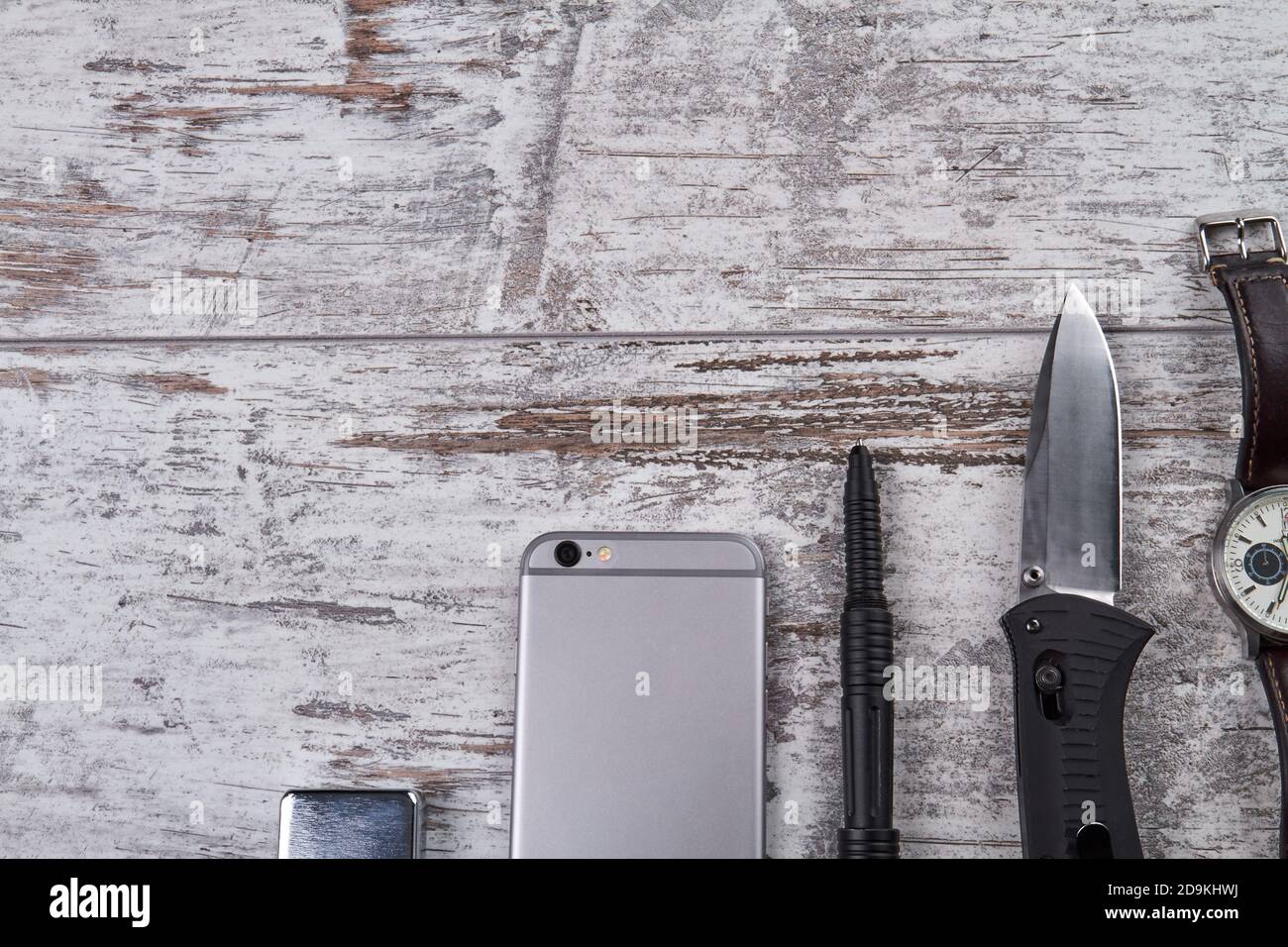 Top view useful handy acccessories Stock Photo - Alamy