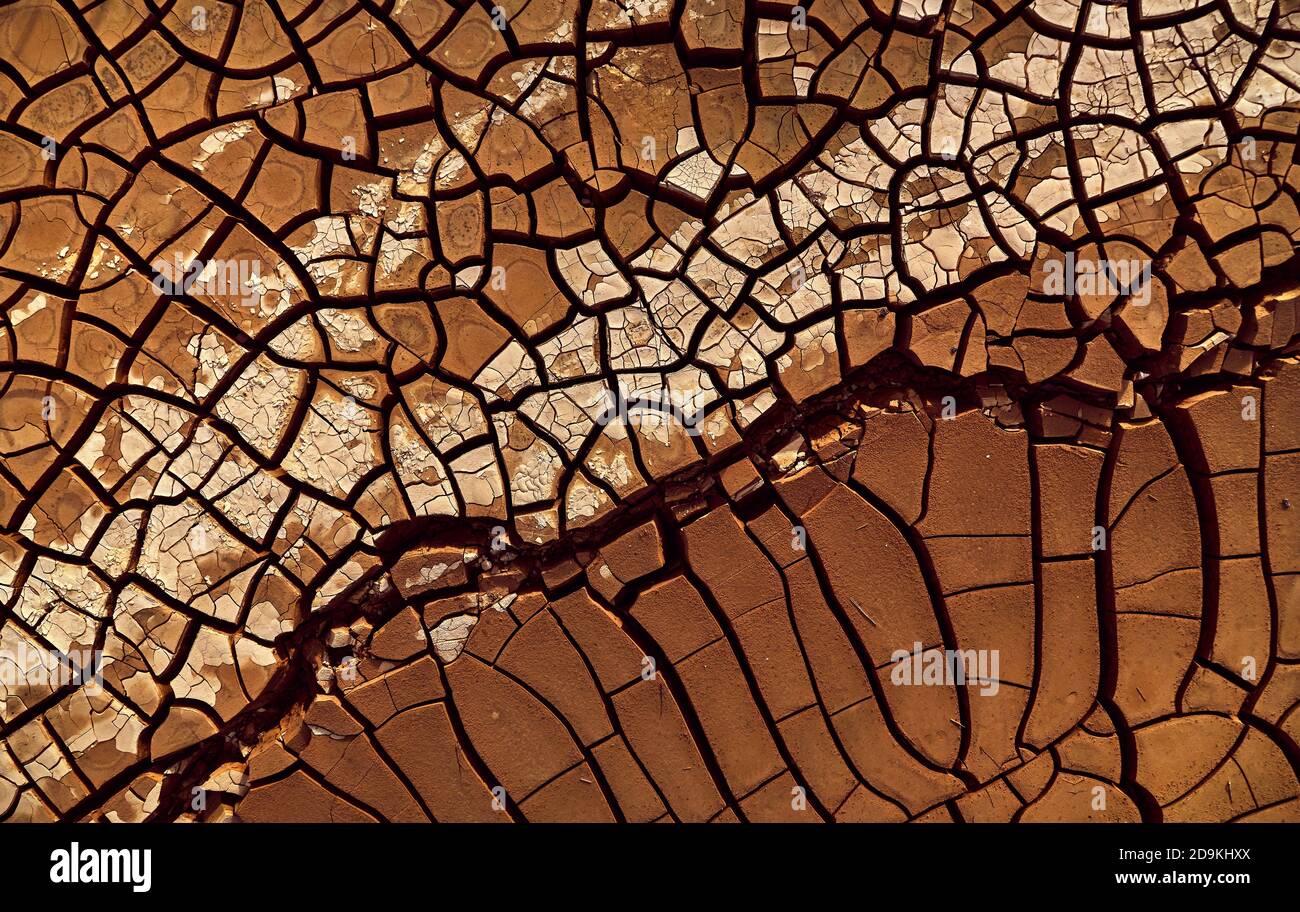Desert. Aerial view of a beautiful cracks in the ground. texture, deep ...