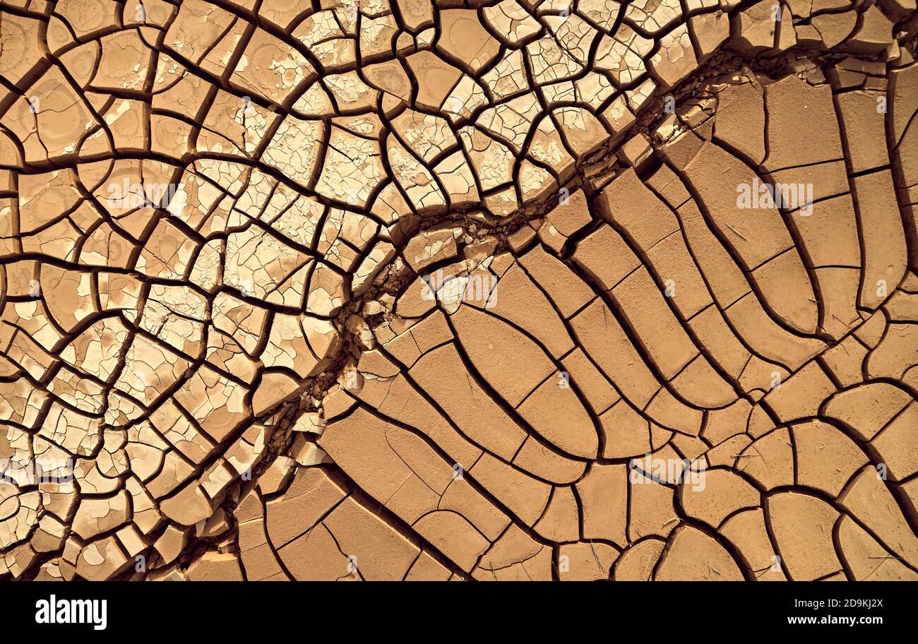 Desert. Aerial view of a beautiful cracks in the ground. texture, deep ...