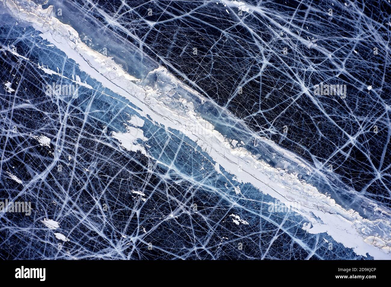 Frozen Lake Baikal, Aerial view. Beautiful winter landscape with clear ...