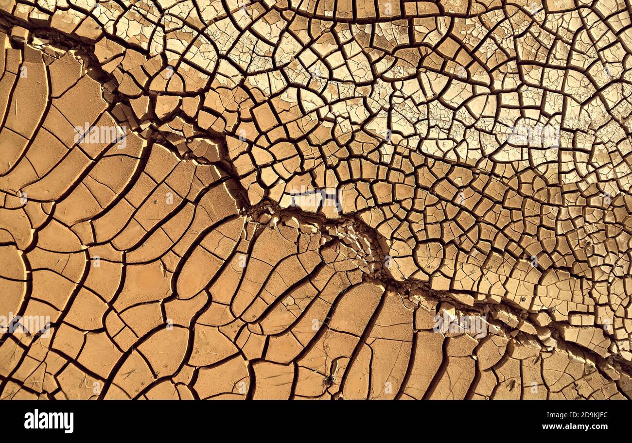 Desert. Aerial view of a beautiful cracks in the ground. texture, deep ...