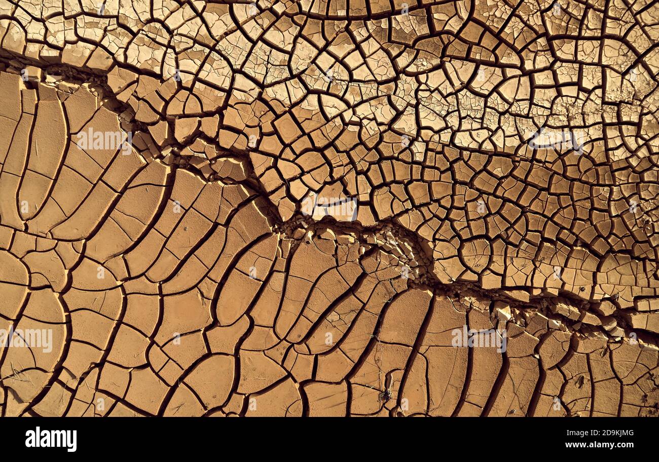 Desert. Aerial view of a beautiful cracks in the ground. texture, deep ...