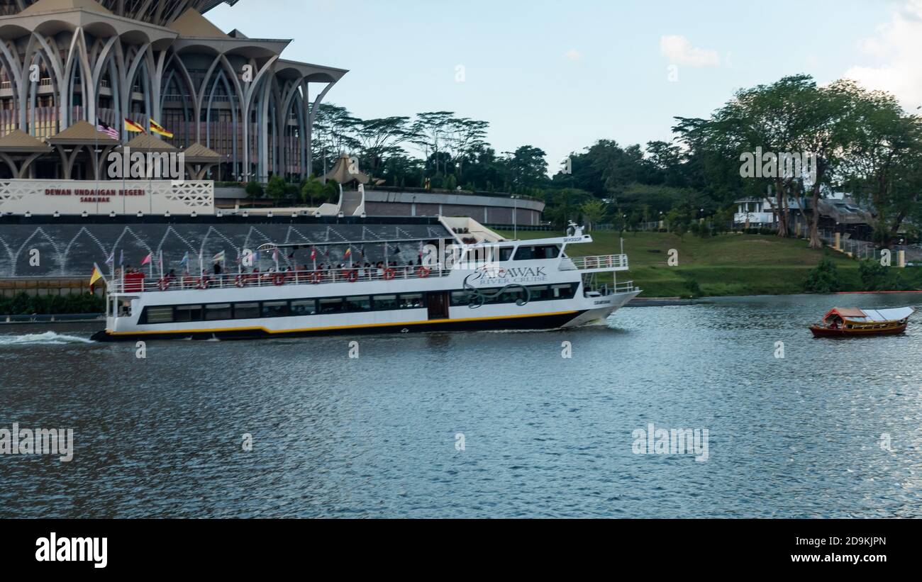 Sarawak River Cruise boat cruising along Sarawak River in Kuching ...